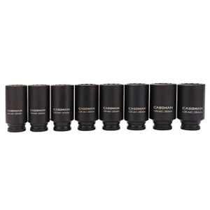 CASOMAN 1/2-Inch Drive Deep Spindle Axle Nut Impact Socket Set,12 Point, Metric, CR-MO, 29,30 32 34 35,36,38,39mm 8 Piece 1/2" Heavy Duty Impact Socket Set