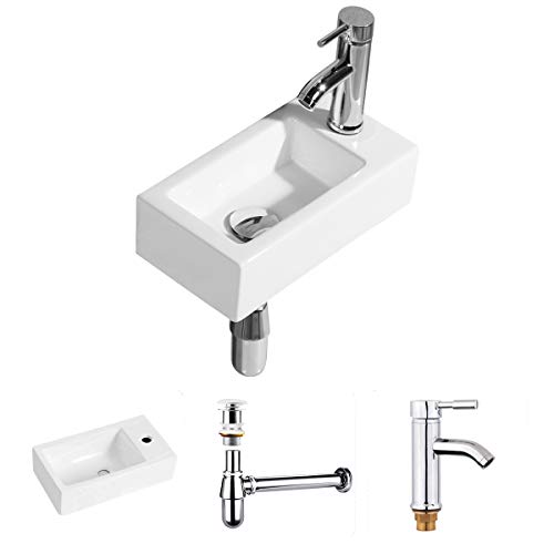 Gimify Bathroom Corner Sink Wall Hung Basin Rectangular Wall Mounted Small Cloakroom Sink Ceramic Modern in White - Faucet & No Overflow Drain Included