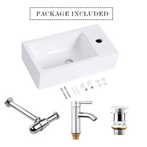 Gimify Bathroom Corner Sink Wall Hung Basin Rectangular Wall Mounted Small Cloakroom Sink Ceramic Modern in White - Faucet & No Overflow Drain Included