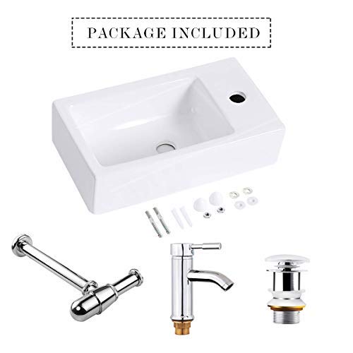 Gimify Bathroom Corner Sink Wall Hung Basin Rectangular Wall Mounted Small Cloakroom Sink Ceramic Modern in White - Faucet & No Overflow Drain Included