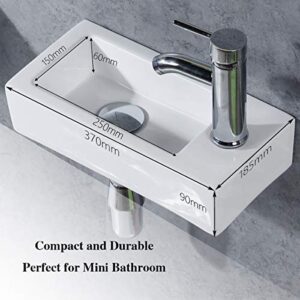 Gimify Bathroom Corner Sink Wall Hung Basin Rectangular Wall Mounted Small Cloakroom Sink Ceramic Modern in White - Faucet & No Overflow Drain Included