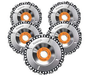 5-pack chainsaw wheel 5/8" arbor compatible with all 4-1/2 angle grinders, 4 inch 100/115 grinder wood carving chain saw disc, 22 teeth for cutting carving shaping wood