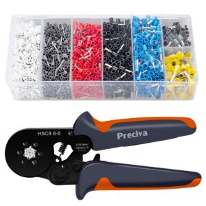 Ferrule Crimping Tool Kit, Preciva Hexagonal Sawtooth Self-Adjustable Ratchet Wire Terminals Crimper Kit with 1900pcs Wire Terminals Crimping Connectors Wire End Ferrules