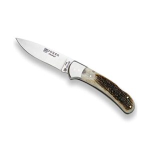 joker hunting pocket folding knife cocker nc47, deer antler handle, 3.54 inches blade, stainless steel ferrule, fishing tool, hunting, camping and hiking