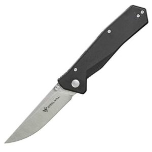 steel will swf11-01 daitengu f11-01: 3.25" d2 straight back satin blade, liner lock, black g10 handle