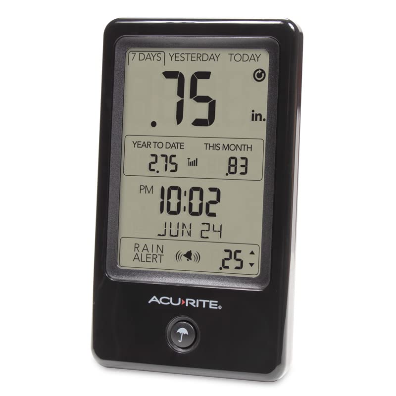 AcuRite 02446M Wireless Rain Gauge with Indoor Digital Display, Black