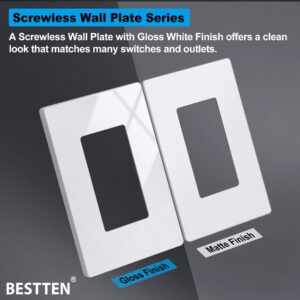 [50 Pack] BESTTEN 1-Gang Screwless Decorative Wall Plate, USWP6 Snow White Series, Decoraor Outlet Cover, H4.69” x W2.91”, for Light Switch, Dimmer, GFCI, USB Receptacle