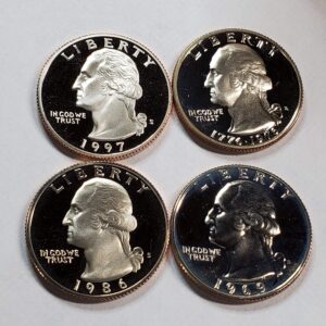 Proof Washington Quarters-Set of 4 Coins-All Different Dates-One Coin from each Decade 60s 70s 80 and 90s (1/4) Proof 66 to DCAM