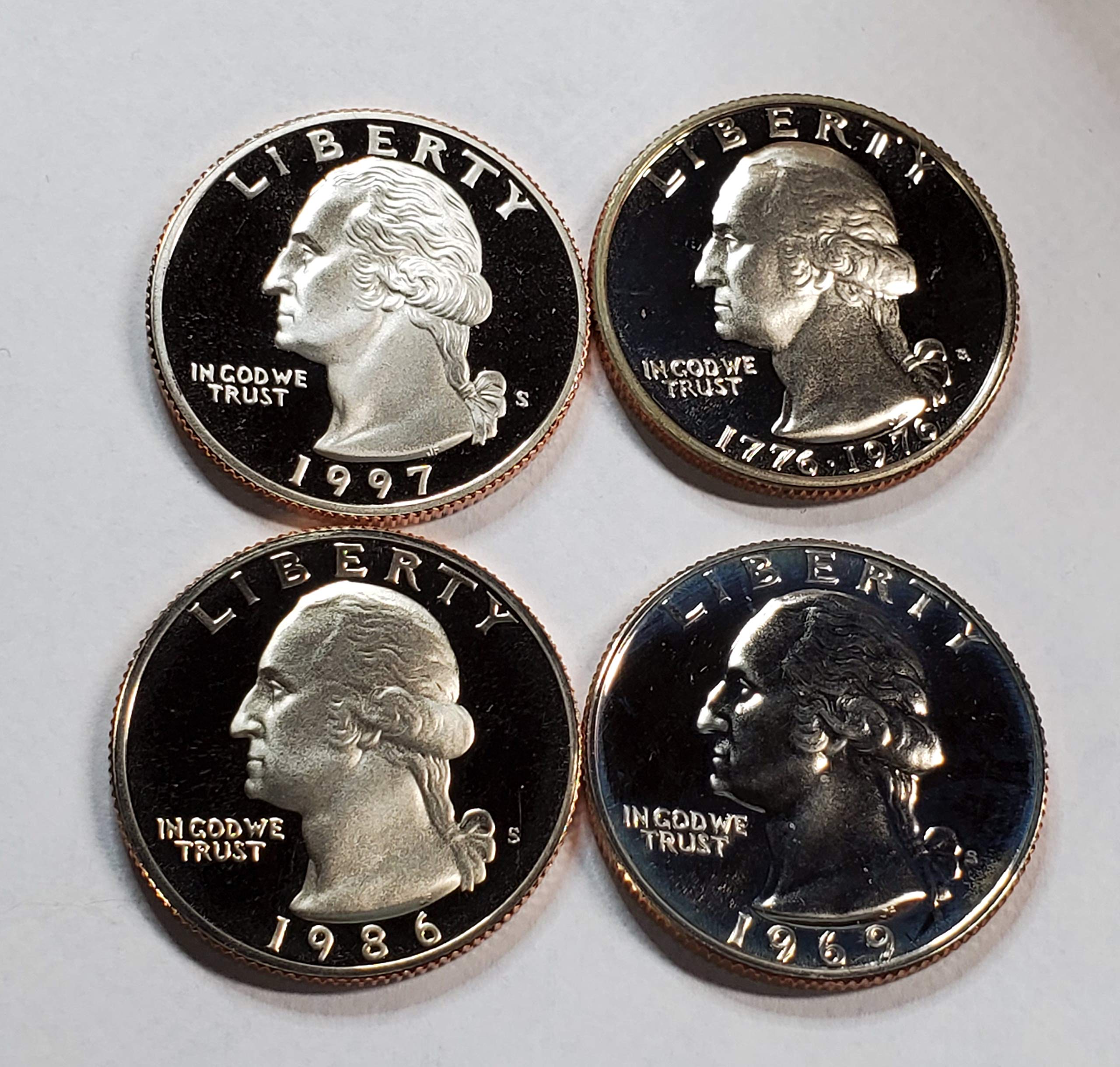 Proof Washington Quarters-Set of 4 Coins-All Different Dates-One Coin from each Decade 60s 70s 80 and 90s (1/4) Proof 66 to DCAM