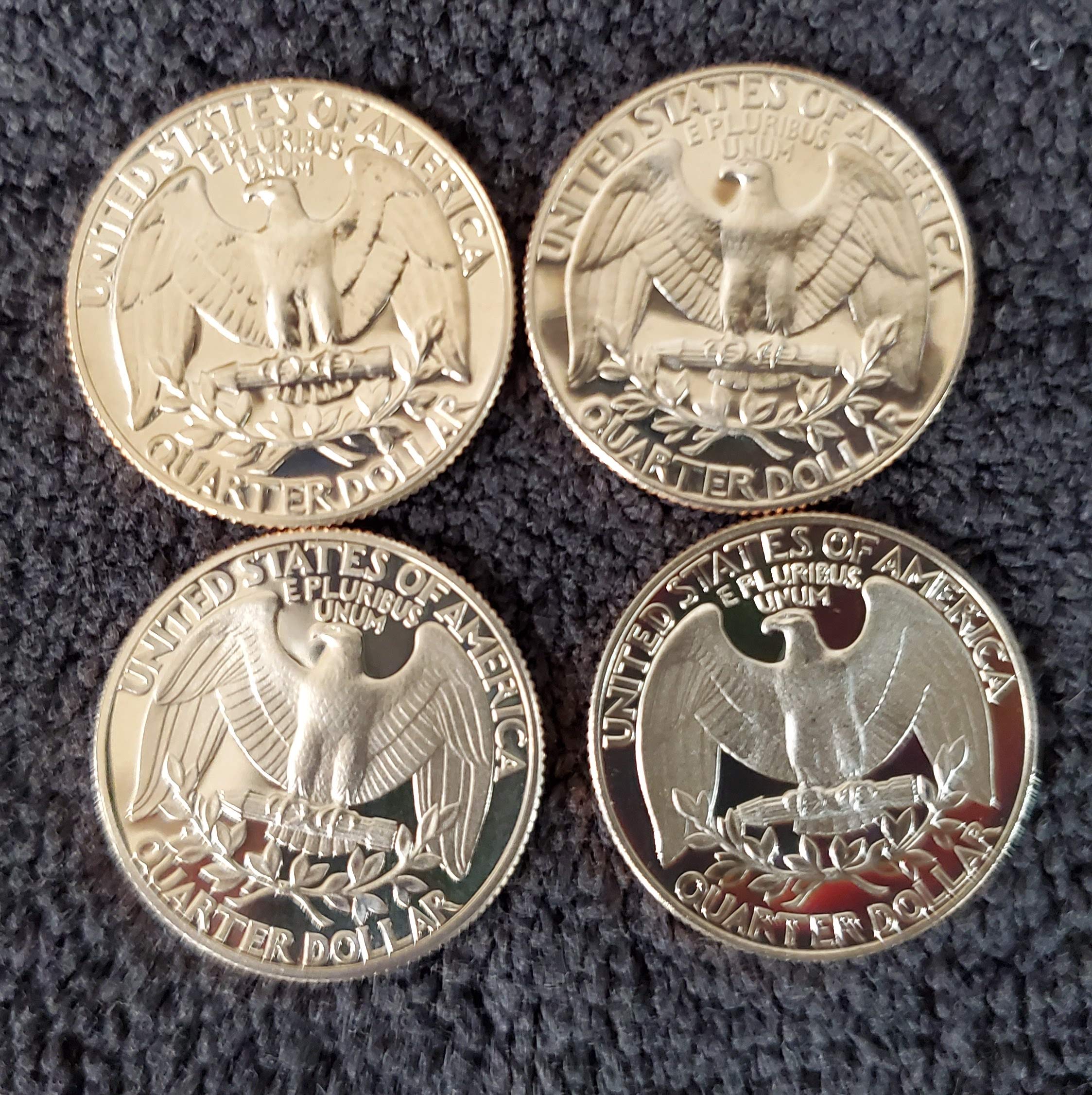 Proof Washington Quarters-Set of 4 Coins-All Different Dates-One Coin from each Decade 60s 70s 80 and 90s (1/4) Proof 66 to DCAM