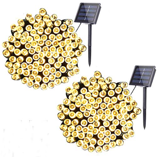 woohaha Solar Fairy String Lights Outdoor Waterproof, 2 Pack 33ft 100LED Solar Powered String Lights for Christmas Patio Home, Wedding, Party (100LED 2pcs, Warm White)