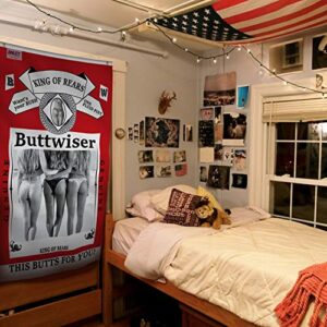 Anley Fly Breeze 3x5 Feet Buttwiser King of the Rears Flag - Novelty College Funny Dorm Banner - Vivid Color & Fade proof - Canvas Header & Double Stitched Polyester with Brass Grommets 3 X 5 Ft