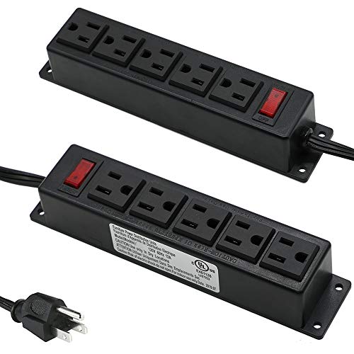 Mountable Power Strip Wall Mount Power Outlets Screw Down Power Socket in Desk Under Cabinet Power Station 5AC Outlet 6.56 Feet Extension Cord, On&Off Switch Black