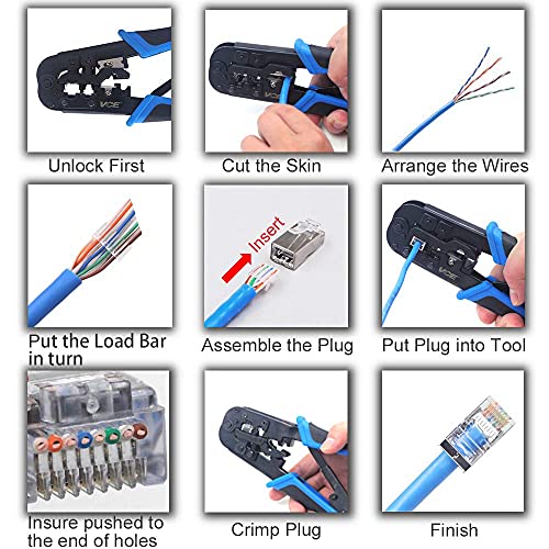 VCE RJ45 RJ11/RJ12 RJ22 Ethernet Crimp Tool Crimper Cutter Stripper All-in-one Multi-Tool for Network Telephone Cat3 Cat5 Cat5e Cat6 Cat6A Modular Connector Plug Cables