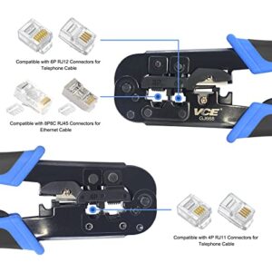 VCE RJ45 RJ11/RJ12 RJ22 Ethernet Crimp Tool Crimper Cutter Stripper All-in-one Multi-Tool for Network Telephone Cat3 Cat5 Cat5e Cat6 Cat6A Modular Connector Plug Cables