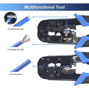 VCE RJ45 RJ11/RJ12 RJ22 Ethernet Crimp Tool Crimper Cutter Stripper All-in-one Multi-Tool for Network Telephone Cat3 Cat5 Cat5e Cat6 Cat6A Modular Connector Plug Cables