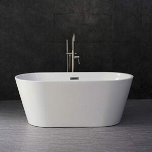 woodbridge acrylic freestanding bathtub contemporary soaking tub overflow and drain, bta1514-c,white, 59" chrome