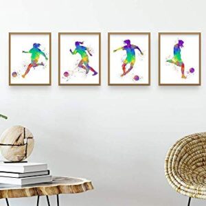 Female Soccer Player Sport Abstract Wall Art Print 8x10, Set of 4, Teen Girl Bedroom, Club Locker Room, Dorm Room Decor, Ideal for Football, Coach and Fan