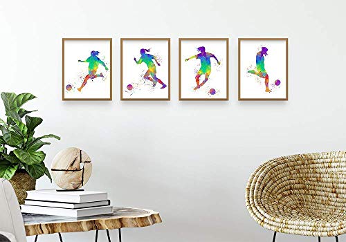 Female Soccer Player Sport Abstract Wall Art Print 8x10, Set of 4, Teen Girl Bedroom, Club Locker Room, Dorm Room Decor, Ideal for Football, Coach and Fan