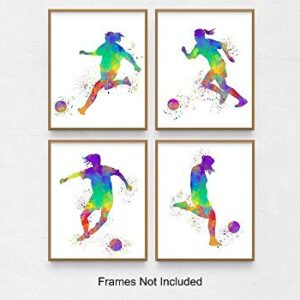 Female Soccer Player Sport Abstract Wall Art Print 8x10, Set of 4, Teen Girl Bedroom, Club Locker Room, Dorm Room Decor, Ideal for Football, Coach and Fan