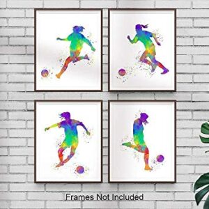 Female Soccer Player Sport Abstract Wall Art Print 8x10, Set of 4, Teen Girl Bedroom, Club Locker Room, Dorm Room Decor, Ideal for Football, Coach and Fan