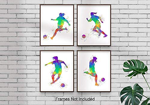 Female Soccer Player Sport Abstract Wall Art Print 8x10, Set of 4, Teen Girl Bedroom, Club Locker Room, Dorm Room Decor, Ideal for Football, Coach and Fan