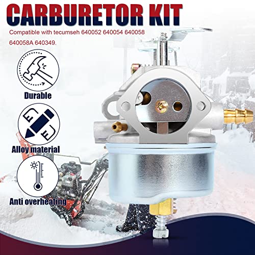 QAZAKY Adjustable Carburetor Compatible with Tecumseh 640052 640054 640058 640058A 640349 HMSK80 HMSK85 HMSK90 HMSK100 HSMK110 LH318SA LH358SA 8HP 9HP 10HP Snowblower Snow Thrower Generator Shredder