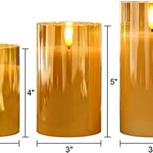 GenSwin Flameless Led Candles Flickering Battery Operated with Remote, Real Wax 3D Wick Moving Pillar Candles with Timer Remote Glass Effect for Festival Wedding Christmas Home Decor(Gold)