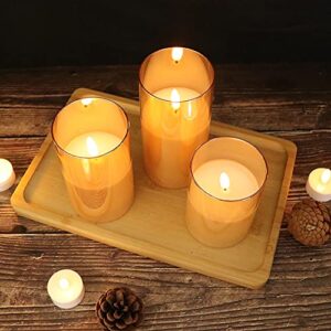 GenSwin Flameless Led Candles Flickering Battery Operated with Remote, Real Wax 3D Wick Moving Pillar Candles with Timer Remote Glass Effect for Festival Wedding Christmas Home Decor(Gold)