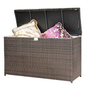 joivi outdoor storage deck box, aluminum frame wicker storage bin deck box, 120 gal, brown