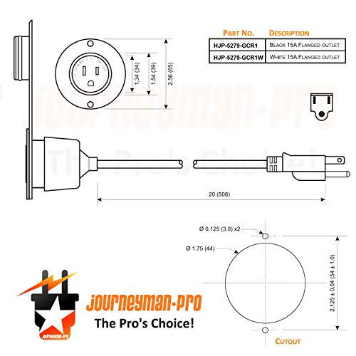 15A Weatherproof Outdoor Power Outlet by Journeyman-Pro 15 Amp 125 Volt NEMA 5-15R Receptacle Kit with Integrated 20" Extension Cord + Waterproof Rubber Cover (GCR1-BLACK)