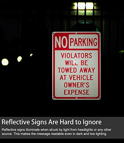 4 pack No Parking Sign, Violators Will Be Towed Away at Vehicle Owners Expense, 14 X 10 Reflective .40 Rust Free Aluminum, UV Protected, Weather Resistant, Waterproof, Durable Ink，Easy to Mount