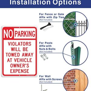 4 pack No Parking Sign, Violators Will Be Towed Away at Vehicle Owners Expense, 14 X 10 Reflective .40 Rust Free Aluminum, UV Protected, Weather Resistant, Waterproof, Durable Ink，Easy to Mount