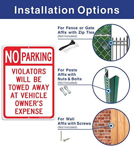 4 pack No Parking Sign, Violators Will Be Towed Away at Vehicle Owners Expense, 14 X 10 Reflective .40 Rust Free Aluminum, UV Protected, Weather Resistant, Waterproof, Durable Ink，Easy to Mount