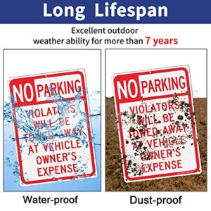 4 pack No Parking Sign, Violators Will Be Towed Away at Vehicle Owners Expense, 14 X 10 Reflective .40 Rust Free Aluminum, UV Protected, Weather Resistant, Waterproof, Durable Ink，Easy to Mount