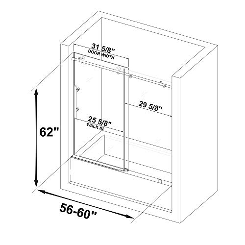 WOODBRIDGE Frameless Bathtub Shower Doors 56-60" Width x 62" Height with 3/8"(10mm) Clear Tempered Glass in Matte Black Finish