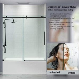 WOODBRIDGE Frameless Bathtub Shower Doors 56-60" Width x 62" Height with 3/8"(10mm) Clear Tempered Glass in Matte Black Finish