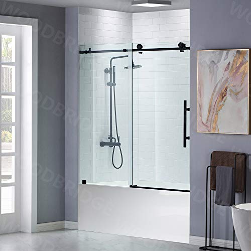 WOODBRIDGE Frameless Bathtub Shower Doors 56-60" Width x 62" Height with 3/8"(10mm) Clear Tempered Glass in Matte Black Finish