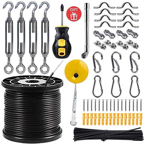 Newleray String Light Hanging Kit with 164 Ft Nylon Coated Stainless Steel 304 Wire Rope Suspension Kit Included Enough Accessories, Use Manual,Humanized Collocation,Outdoor