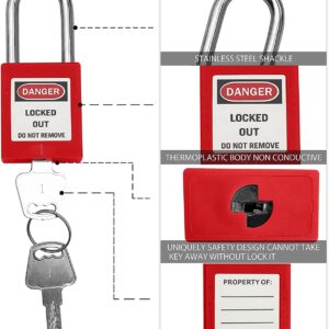 SAFBY Lockout Tagout Locks, Safety Padlock, Keyed Differently Loto Safety Padlocks for Lock Out Tag Out Kits Station (Red 1-10)