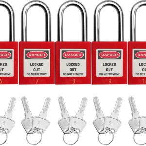 SAFBY Lockout Tagout Locks, Safety Padlock, Keyed Differently Loto Safety Padlocks for Lock Out Tag Out Kits Station (Red 1-10)