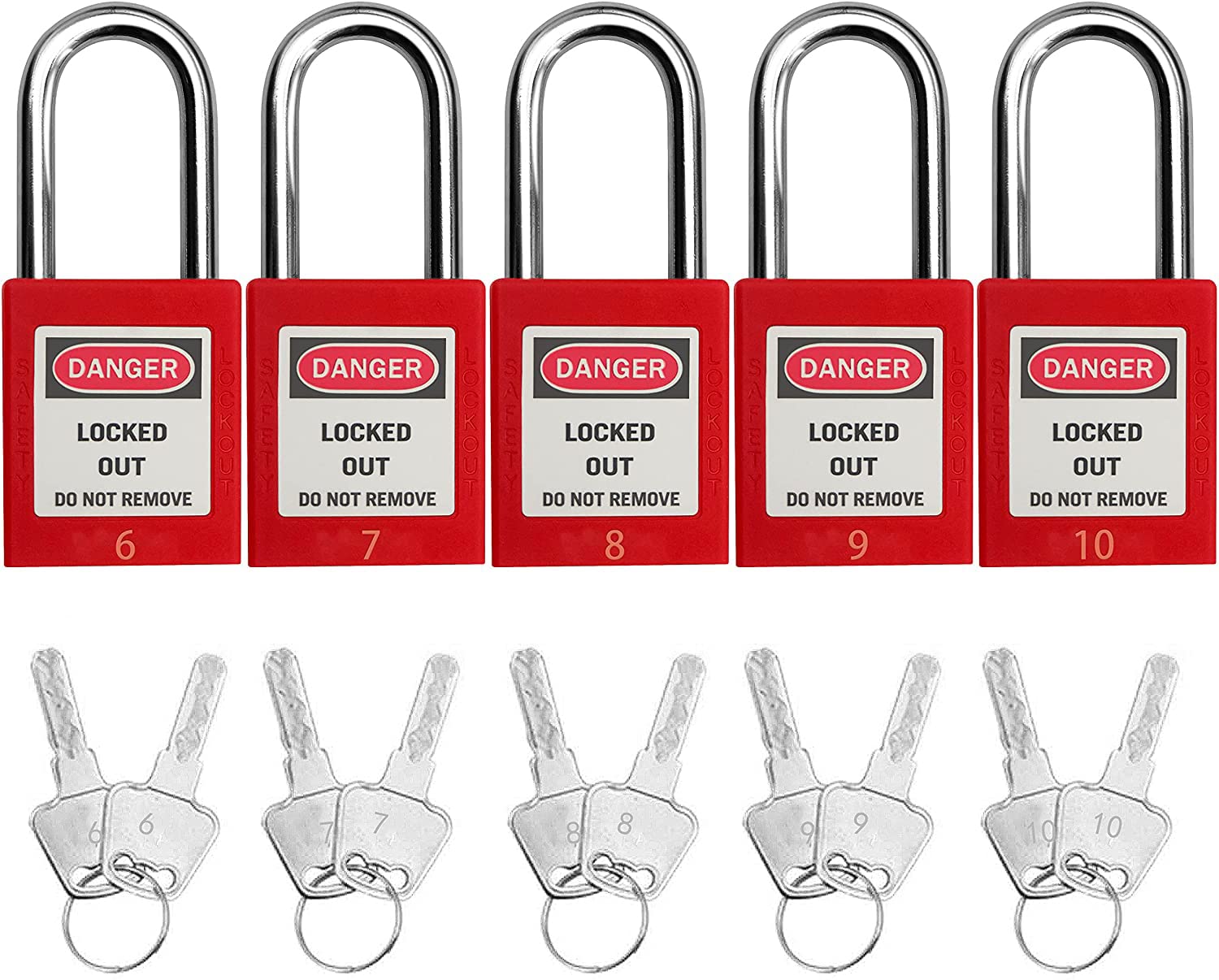 SAFBY Lockout Tagout Locks, Safety Padlock, Keyed Differently Loto Safety Padlocks for Lock Out Tag Out Kits Station (Red 1-10)