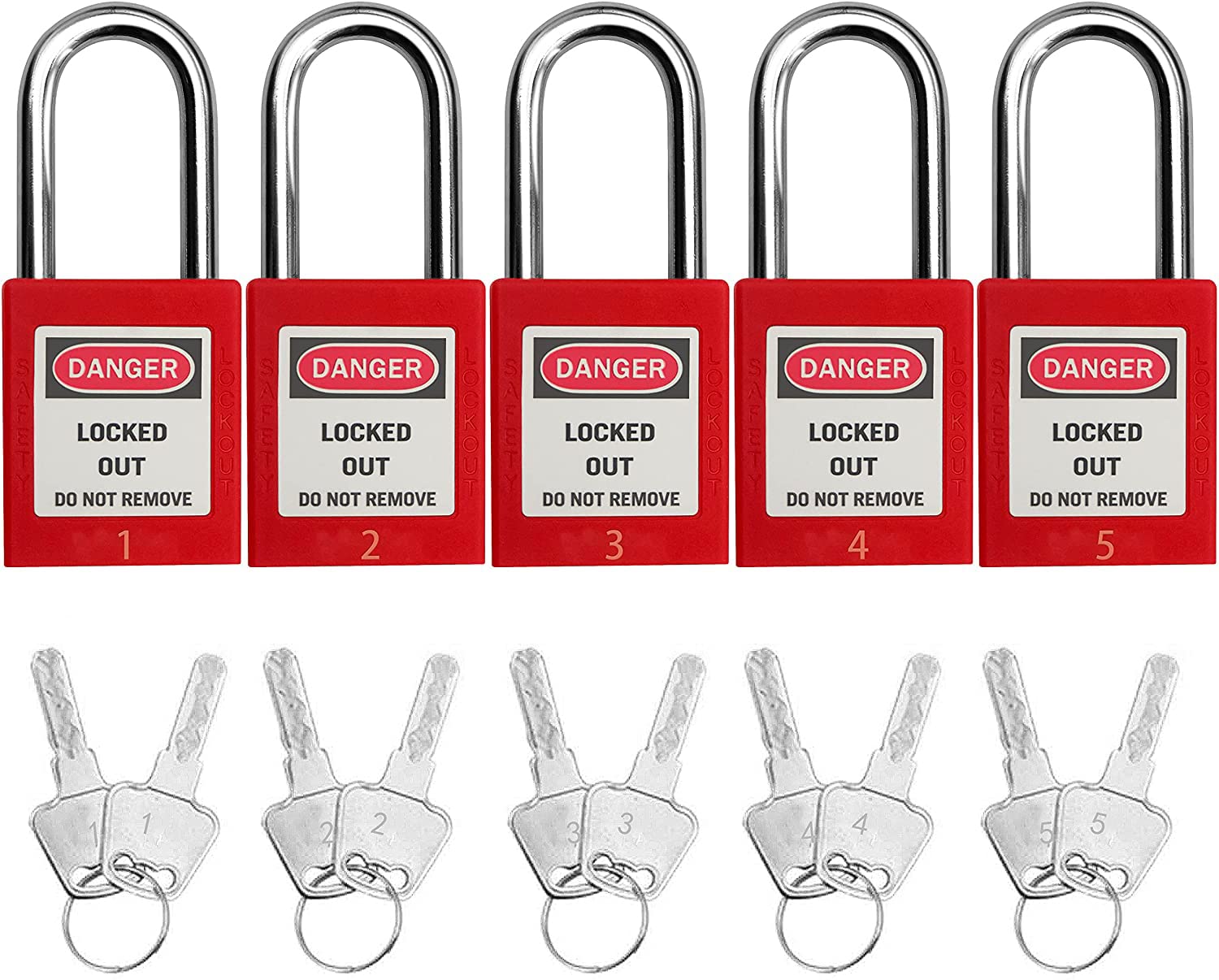 SAFBY Lockout Tagout Locks, Safety Padlock, Keyed Differently Loto Safety Padlocks for Lock Out Tag Out Kits Station (Red 1-10)