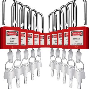 SAFBY Lockout Tagout Locks, Safety Padlock, Keyed Differently Loto Safety Padlocks for Lock Out Tag Out Kits Station (Red 1-10)