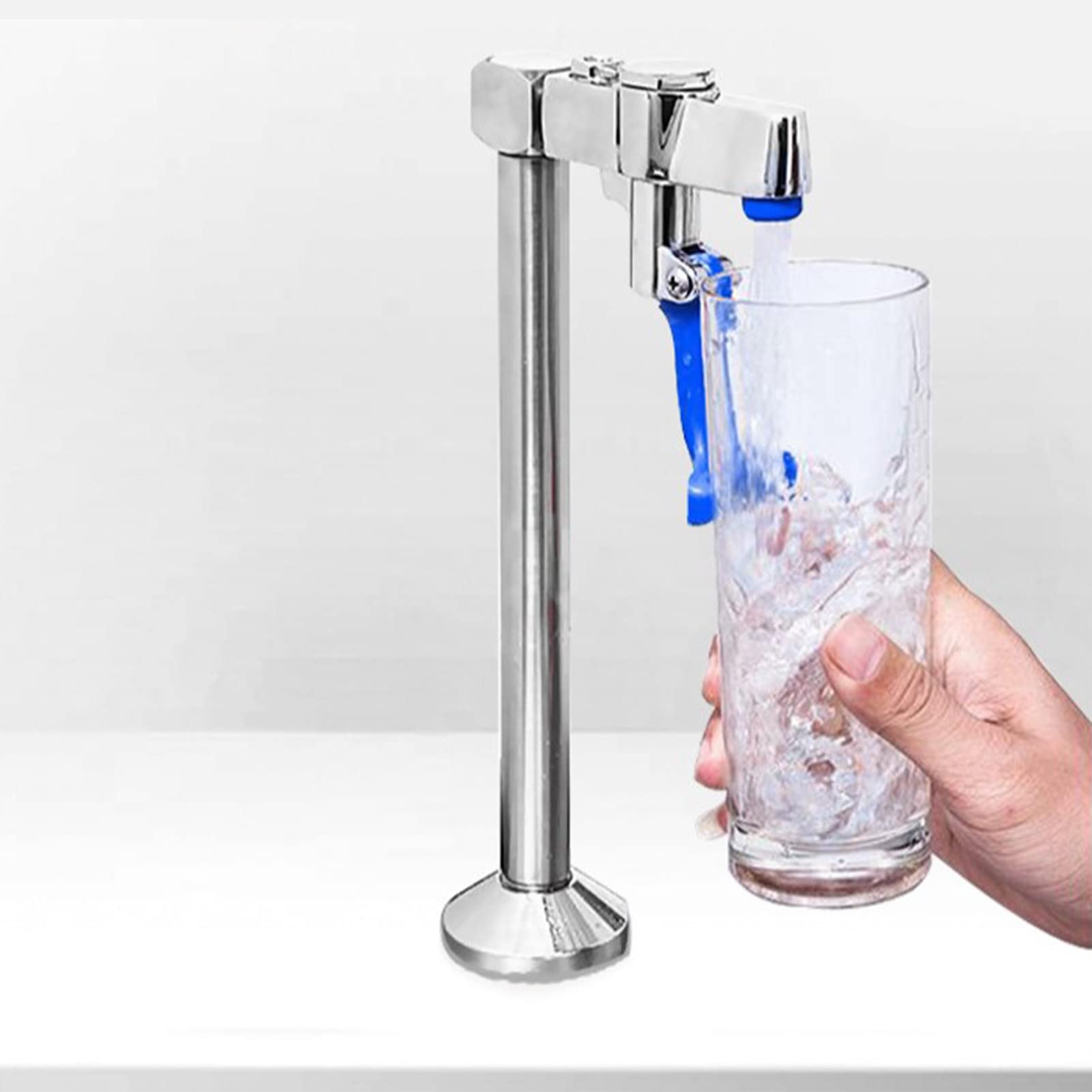 Push Cup Faucet,Pushing Cup 1/4in Straight Drinking Water Hose Interface Delay Faucet Net Tap Water Station Pedestal Glass Filler((Table Height 26cm))