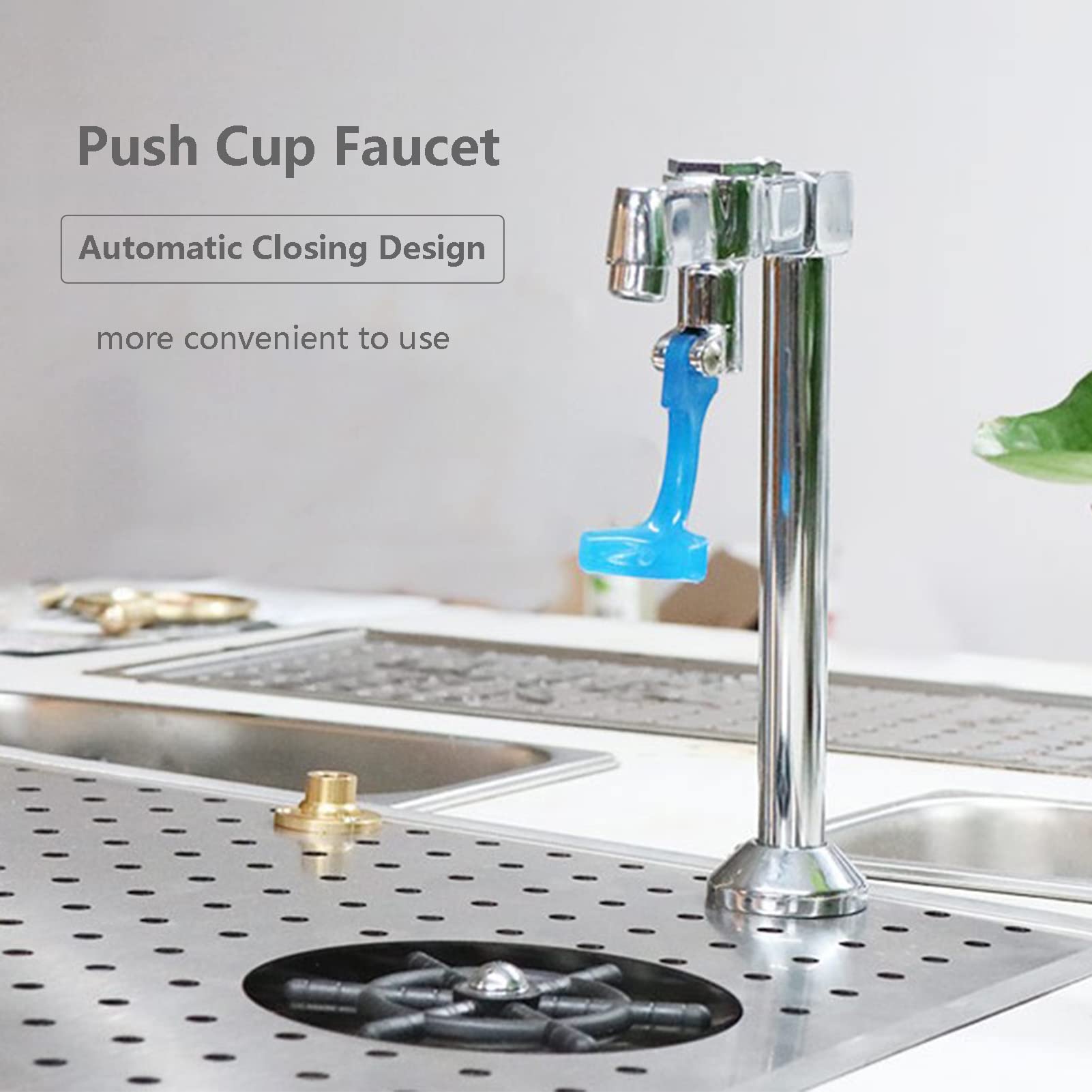 Push Cup Faucet,Pushing Cup 1/4in Straight Drinking Water Hose Interface Delay Faucet Net Tap Water Station Pedestal Glass Filler((Table Height 26cm))