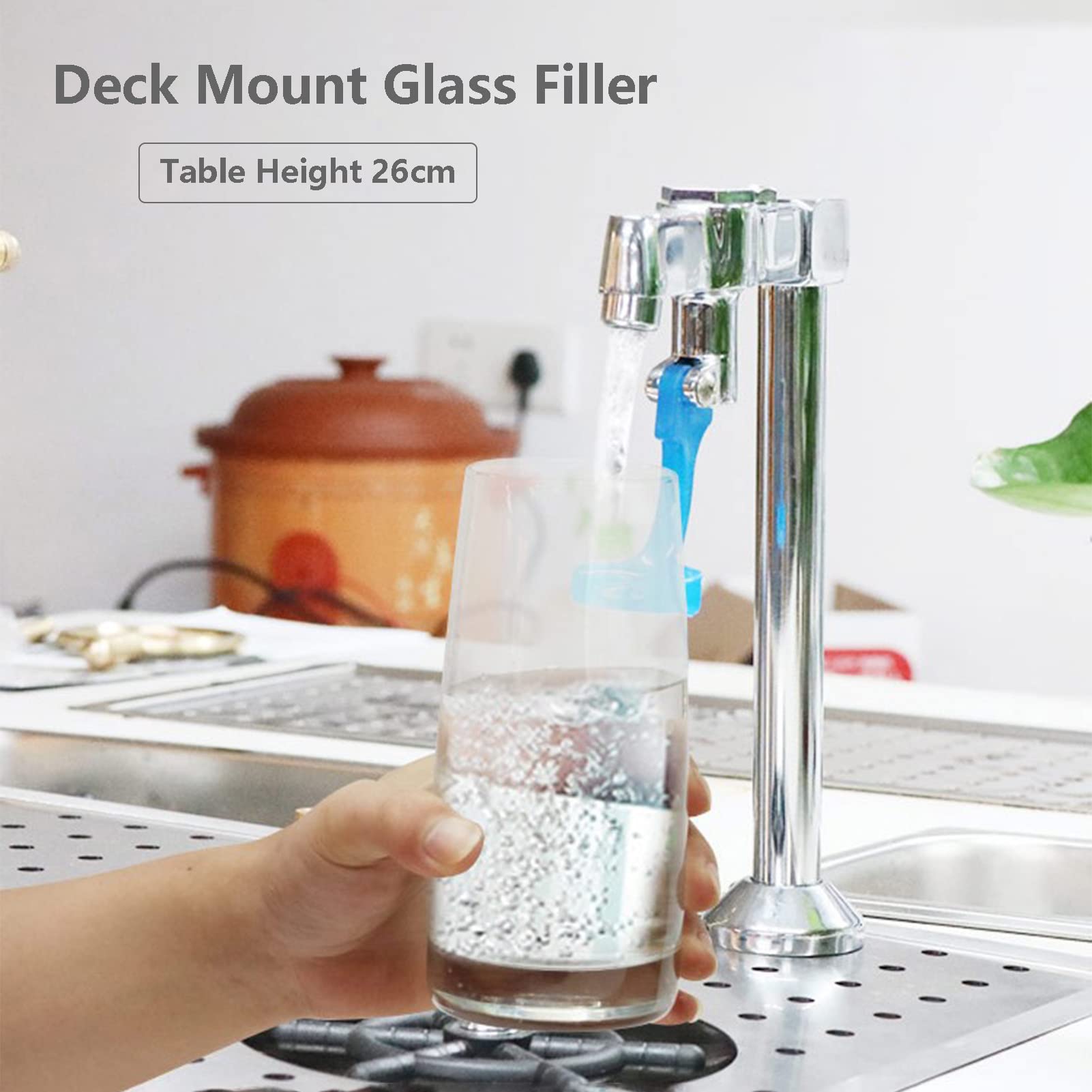 Push Cup Faucet,Pushing Cup 1/4in Straight Drinking Water Hose Interface Delay Faucet Net Tap Water Station Pedestal Glass Filler((Table Height 26cm))