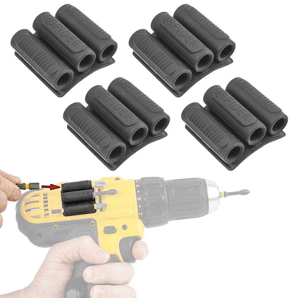 Spider Tool Holster - BitGripper v2 - Pack of Two - High Strength 3M Adhesive Drill add-on for Easy Access to six Driver bits on The Side of Your Power Drill or Driver!