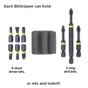 Spider Tool Holster - BitGripper v2 - Pack of Two - High Strength 3M Adhesive Drill add-on for Easy Access to six Driver bits on The Side of Your Power Drill or Driver!