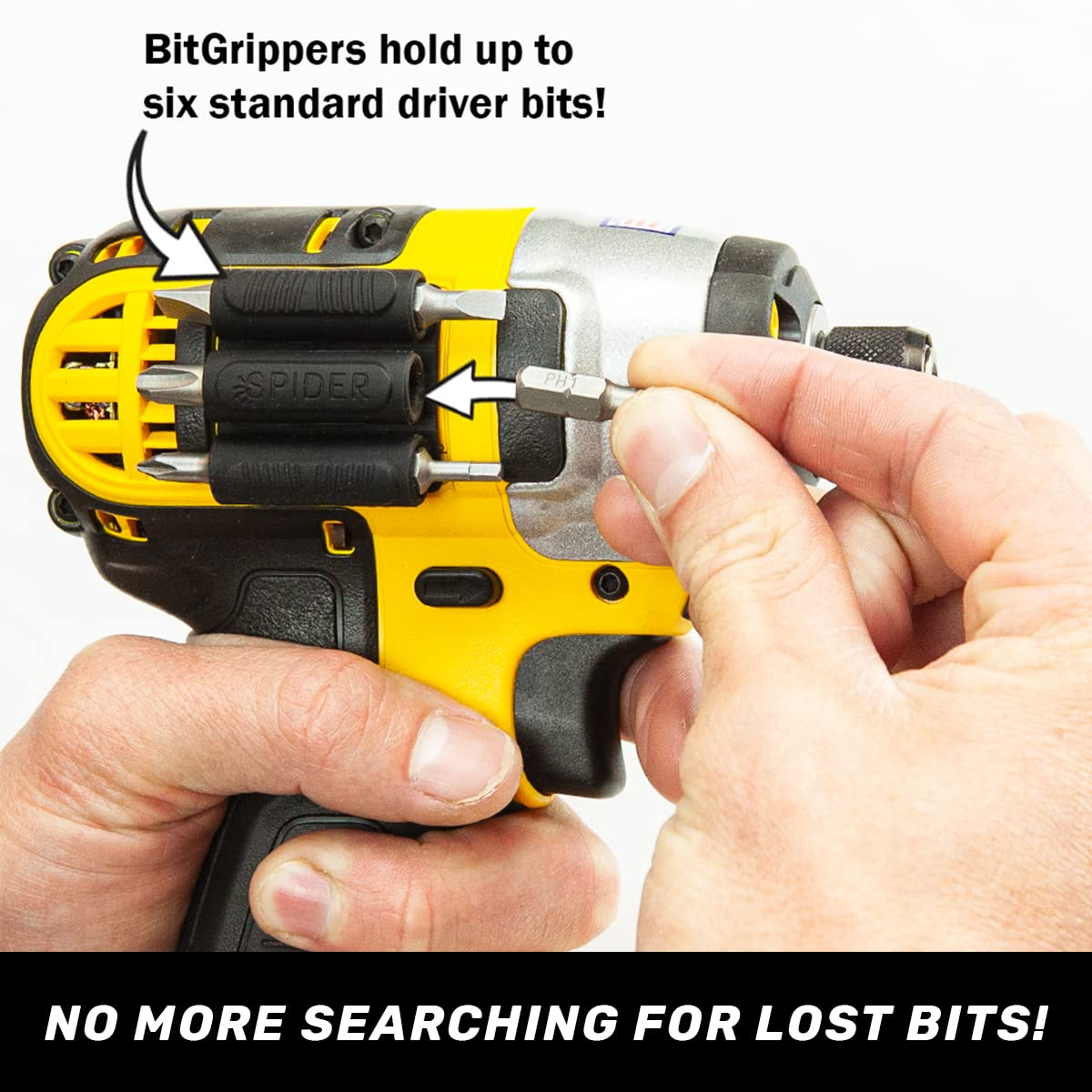 Spider Tool Holster - BitGripper v2 - Pack of Two - High Strength 3M Adhesive Drill add-on for Easy Access to six Driver bits on The Side of Your Power Drill or Driver!